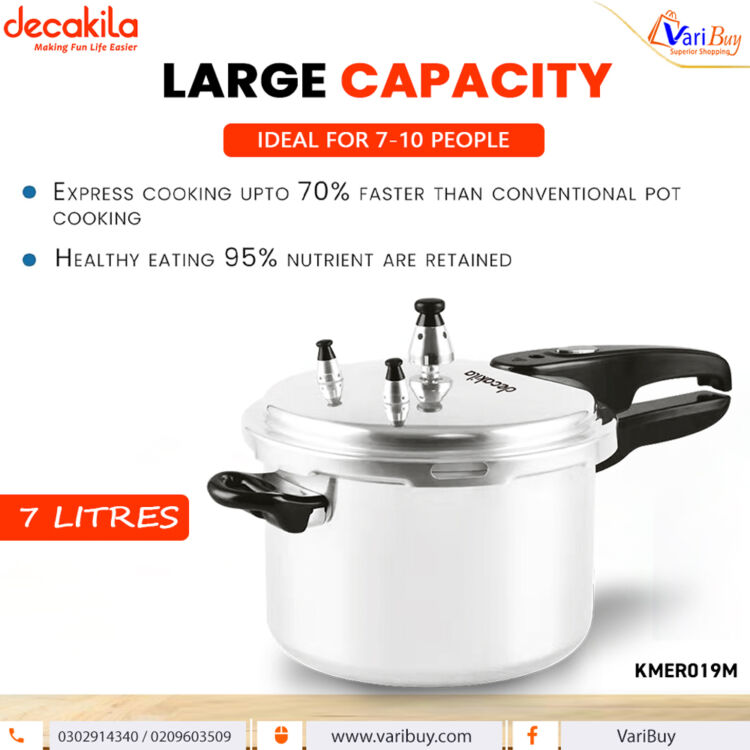 Decakila 7L Aluminium Pressure Cooker| Cool Bakelite Handle Safety Lid ...
